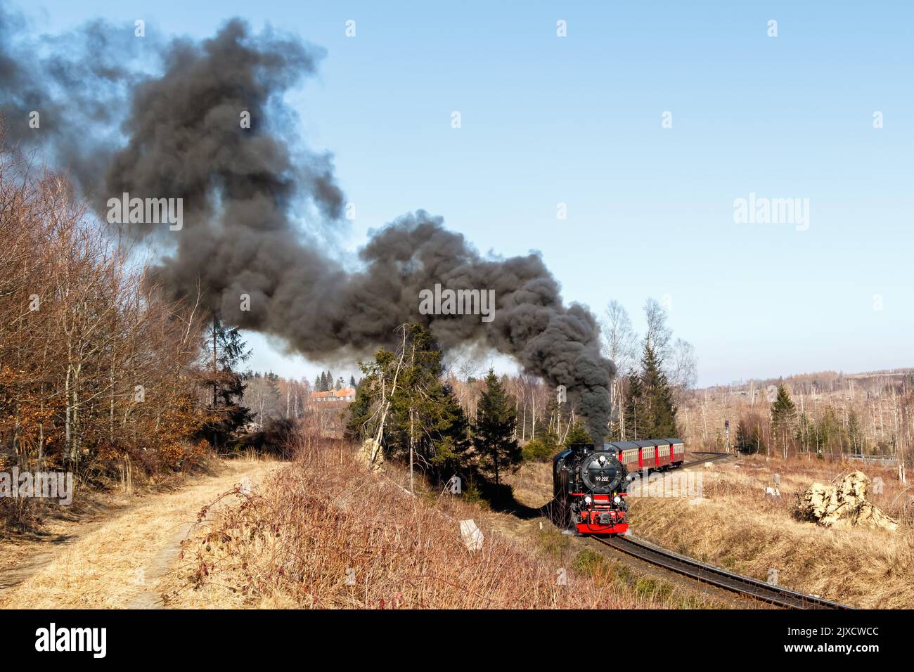 Brockenbahn steam train locomotive railway rail departing Drei Annen ...