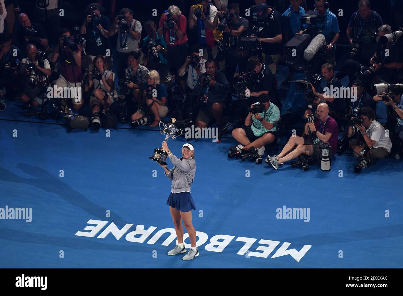 Caroline Wozniacki of Denmark celebrates her win against Simona Halep ...