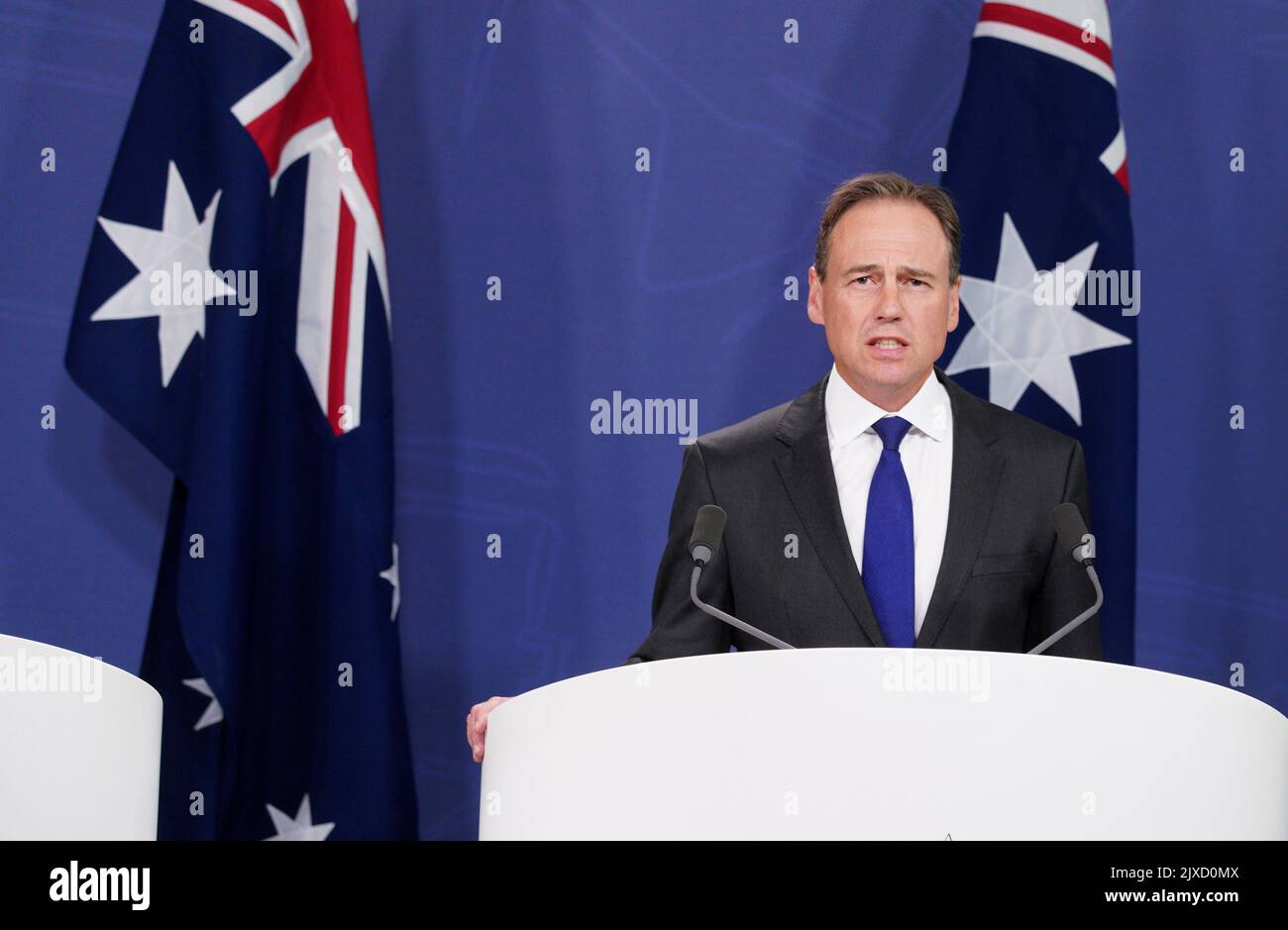 Federal Health Minister Greg Hunt holds a press conference at the ...