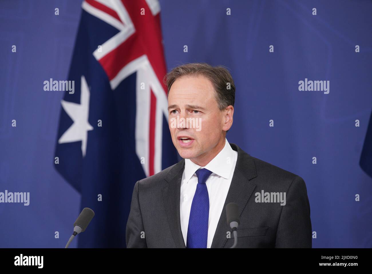 Federal Health Minister Greg Hunt holds a press conference at the ...