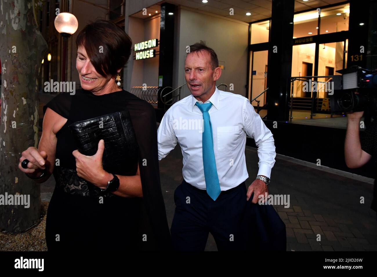 Former prime minister Tony Abbott and wife Margie leave the wedding of ...