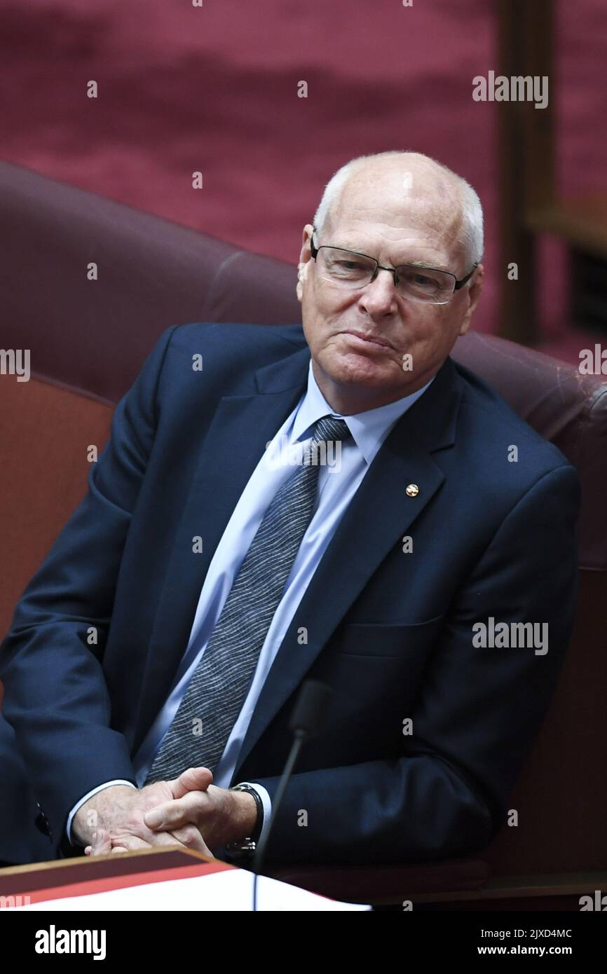 Liberal Senator Jim Molan reacts after being sworn in as Senator in the ...