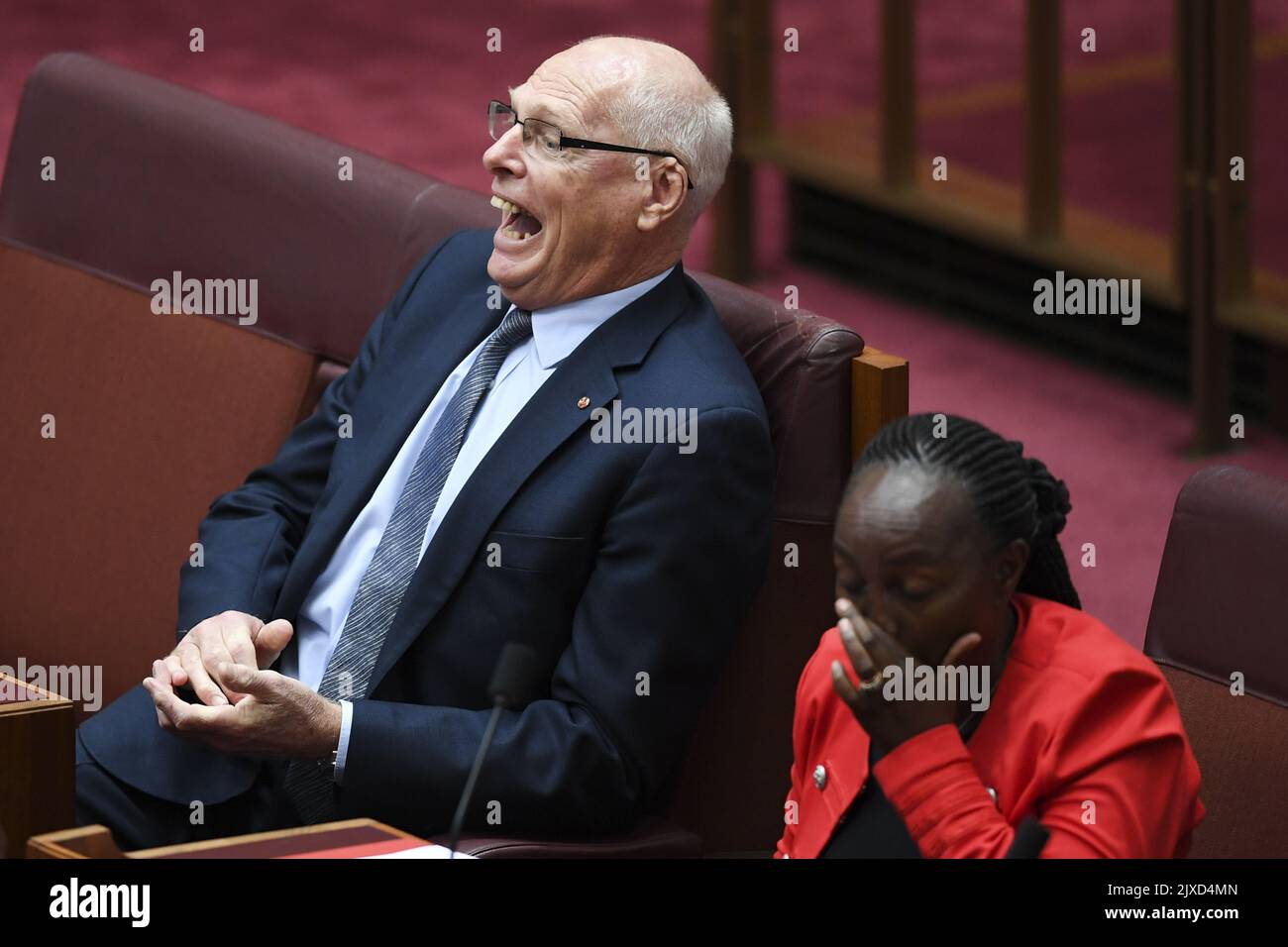 Liberal Senator Jim Molan reacts after being sworn in as Senator in the ...