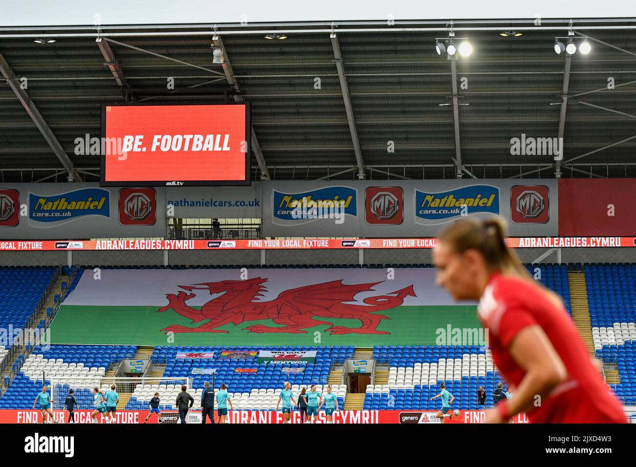 Cardiff, Wales. 6 September 2022. A giant Welsh flag in the Cardiff ...