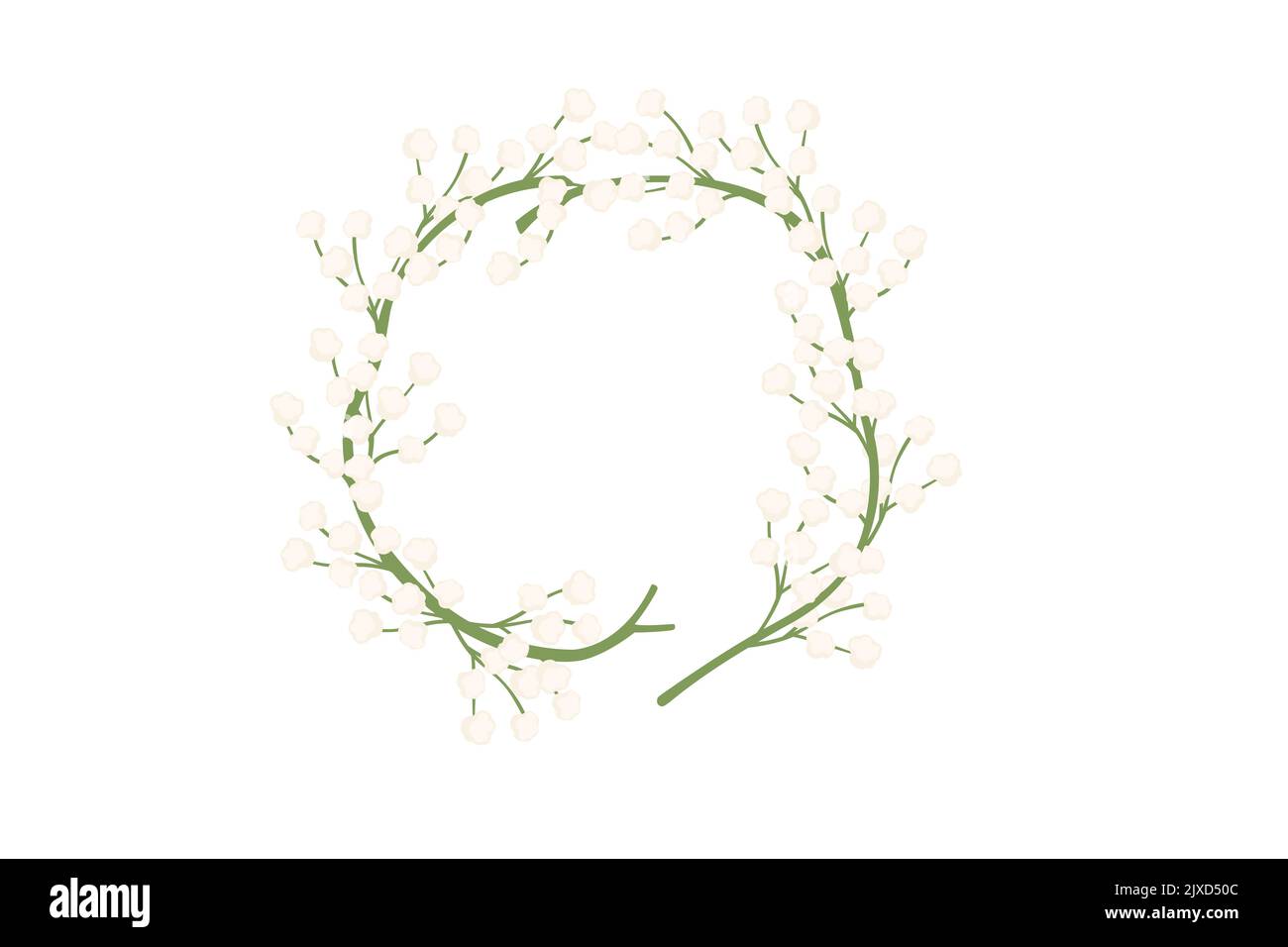 Round frame with green branch and white gypsophila circle flower ...
