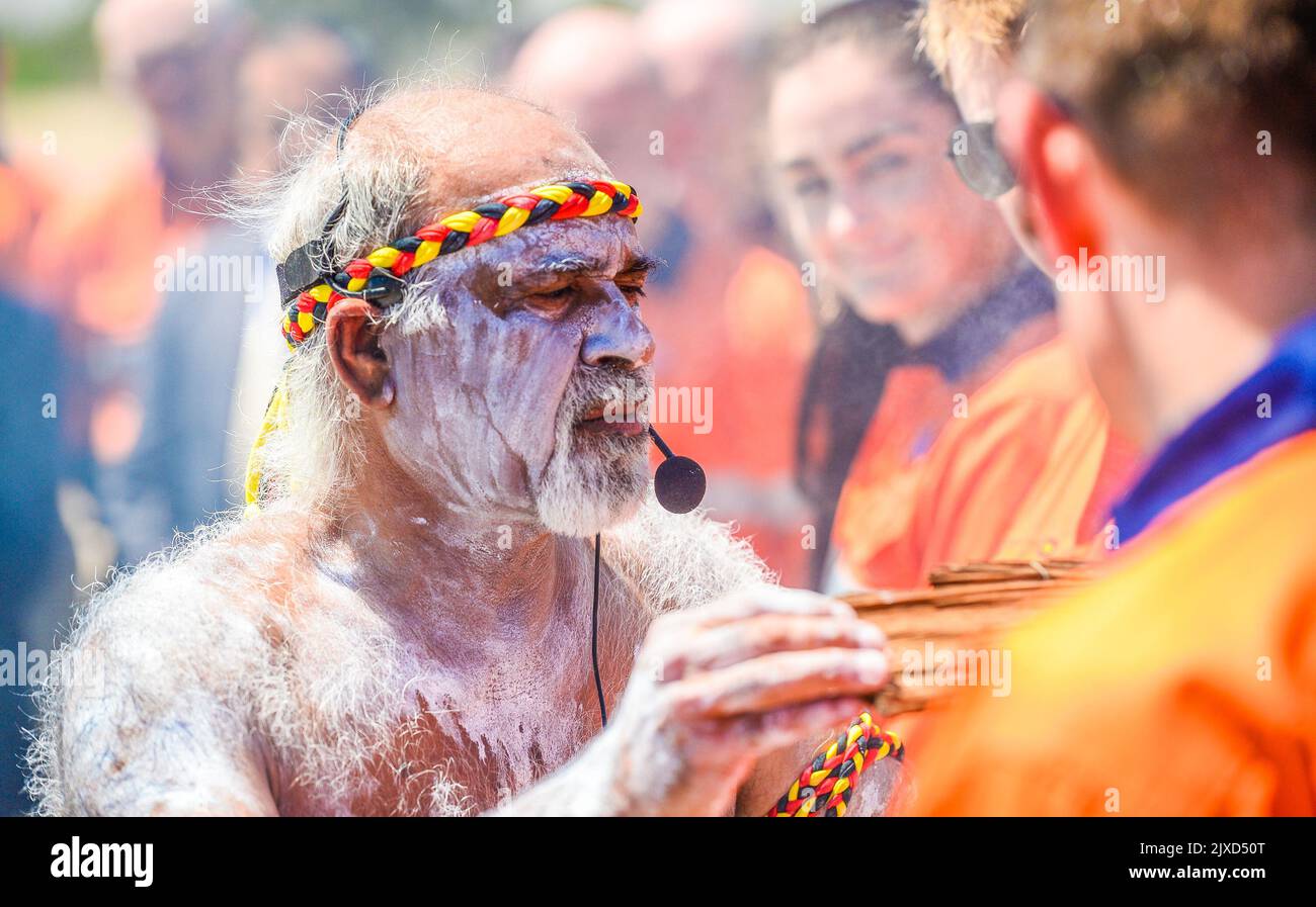 A traditional smoking ceremony is conducted by Aboriginal Elder uncle ...
