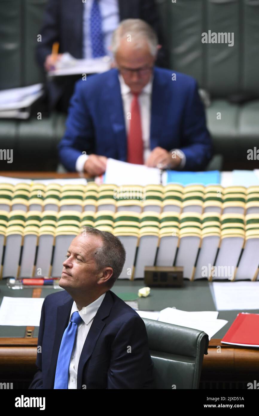 Australian Opposition Leader Bill Shorten reacts during House of ...