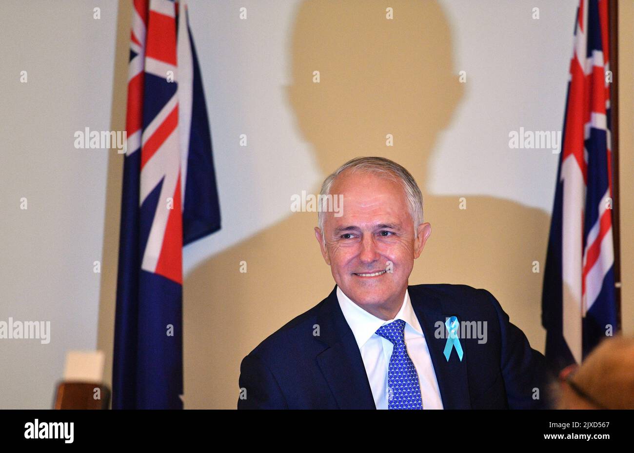 Prime Minister Malcolm Turnbull speaks at a government joint party room ...
