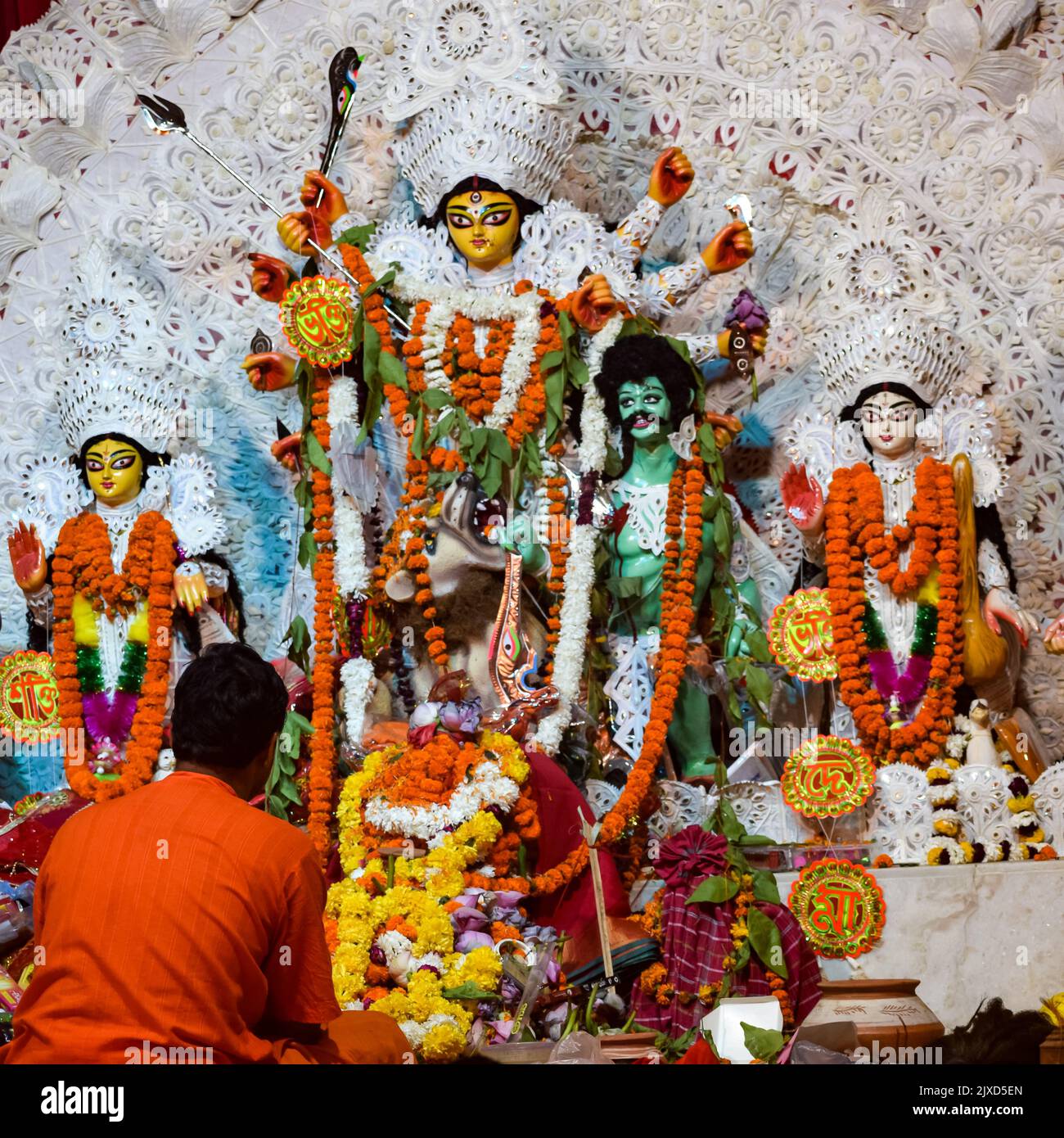 Goddess Durga with traditional look in close up view at a South Kolkata ...