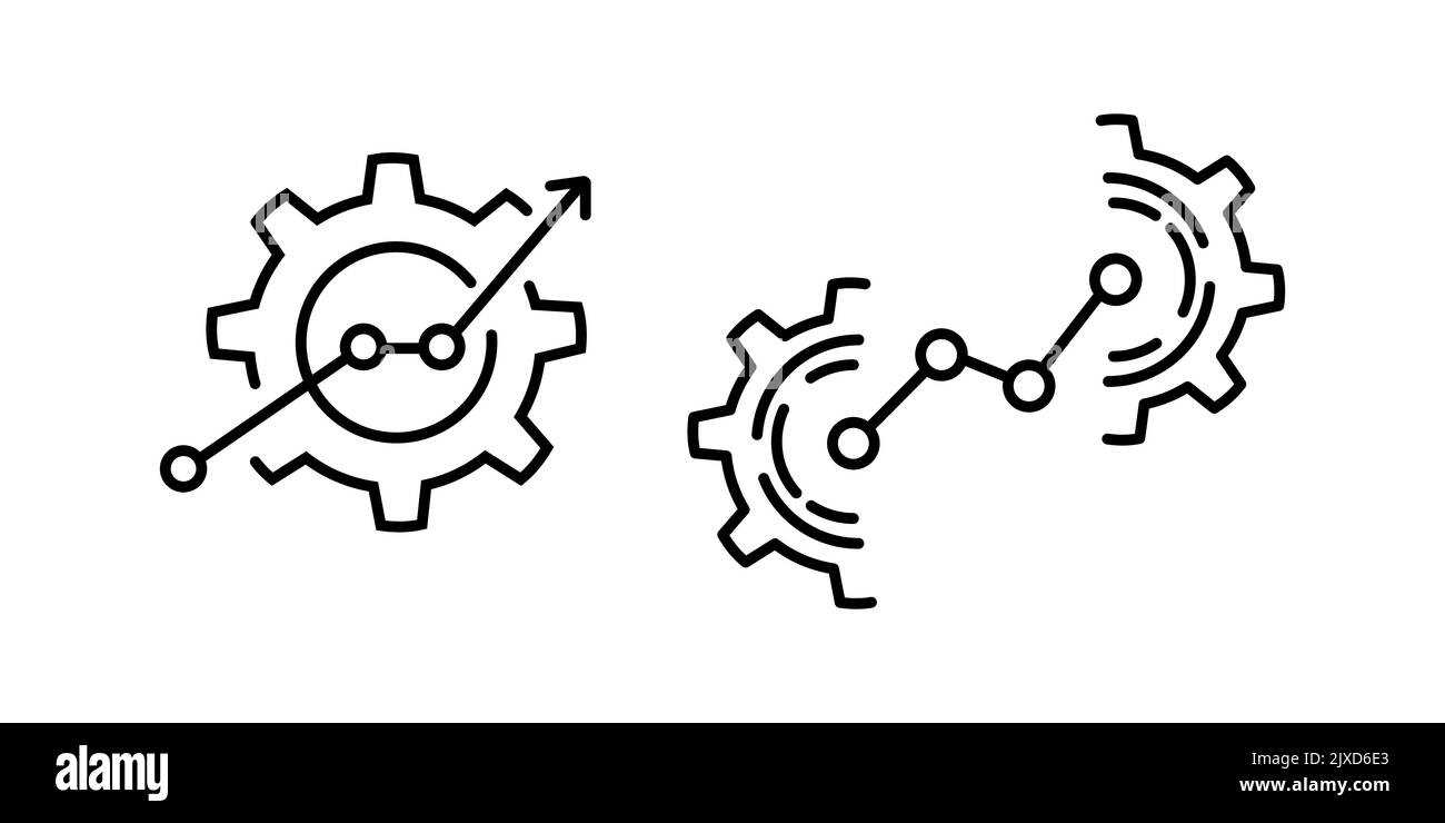Gear like insight for success black thin line icon set. flat linear ...