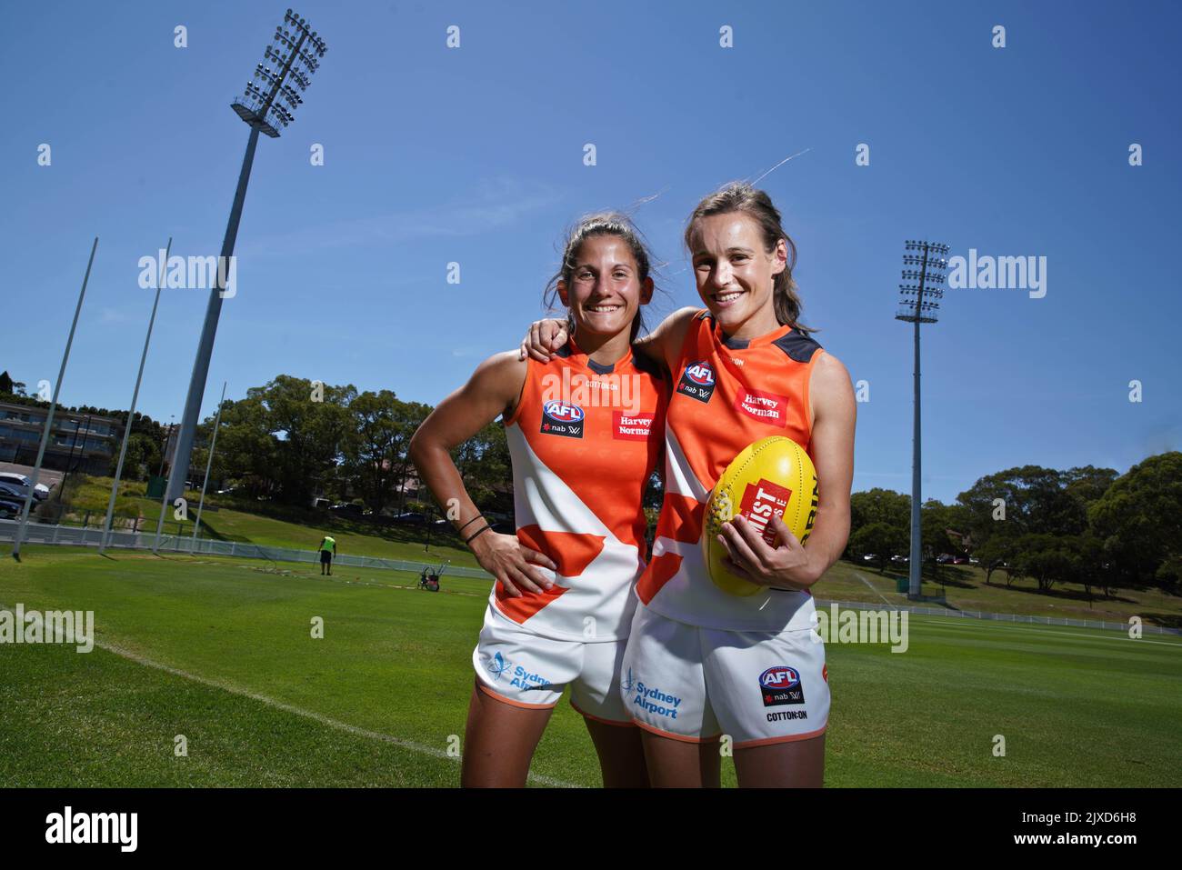Giants AFLW players Jessica Dal Pos and Alicia Eva pose for photographs ...