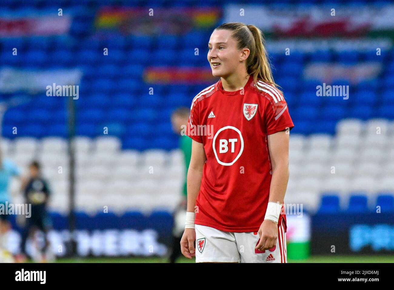 Cardiff, Wales. 6 September 2022. Carrie Jones of Wales during the pre ...