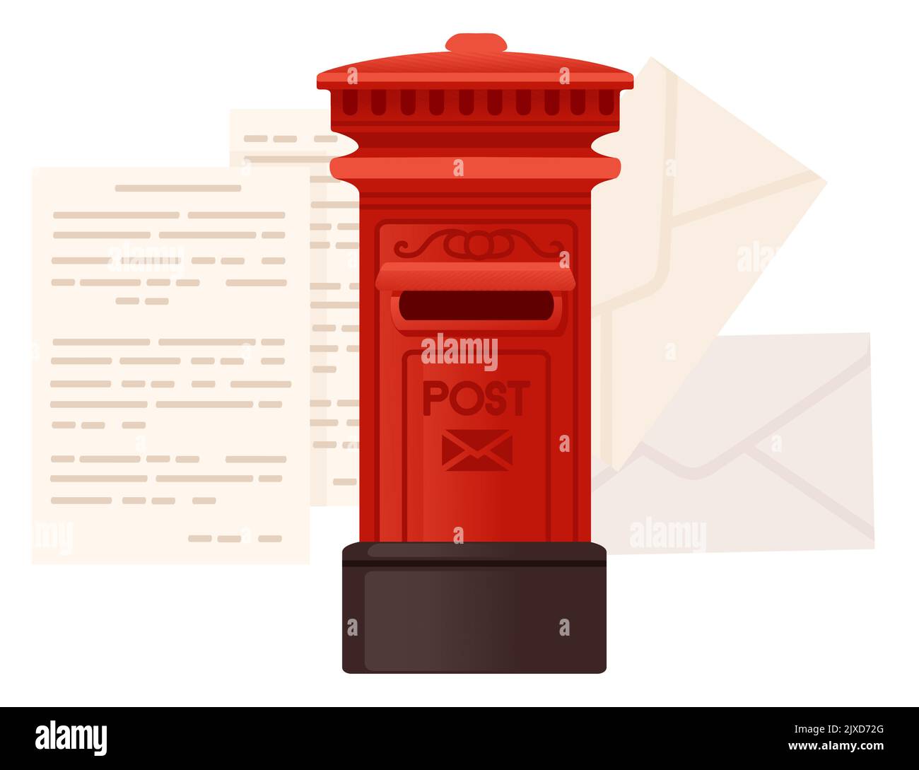 Red classic mailbox with paper envelope delivery concept vector ...