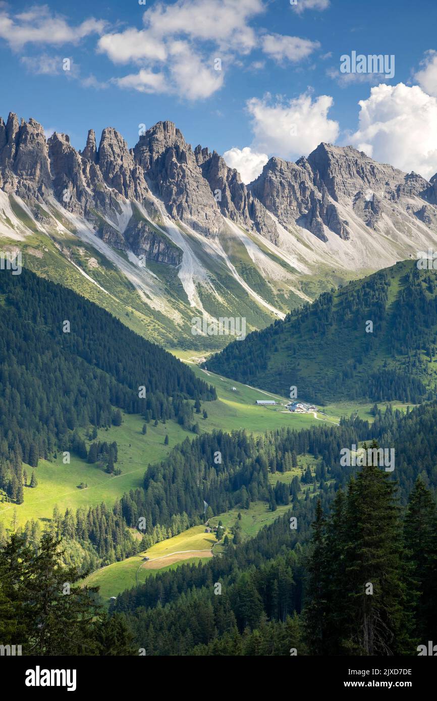 The mountain pasture Kemater Alm with the mountain range Kalkkoegel in ...