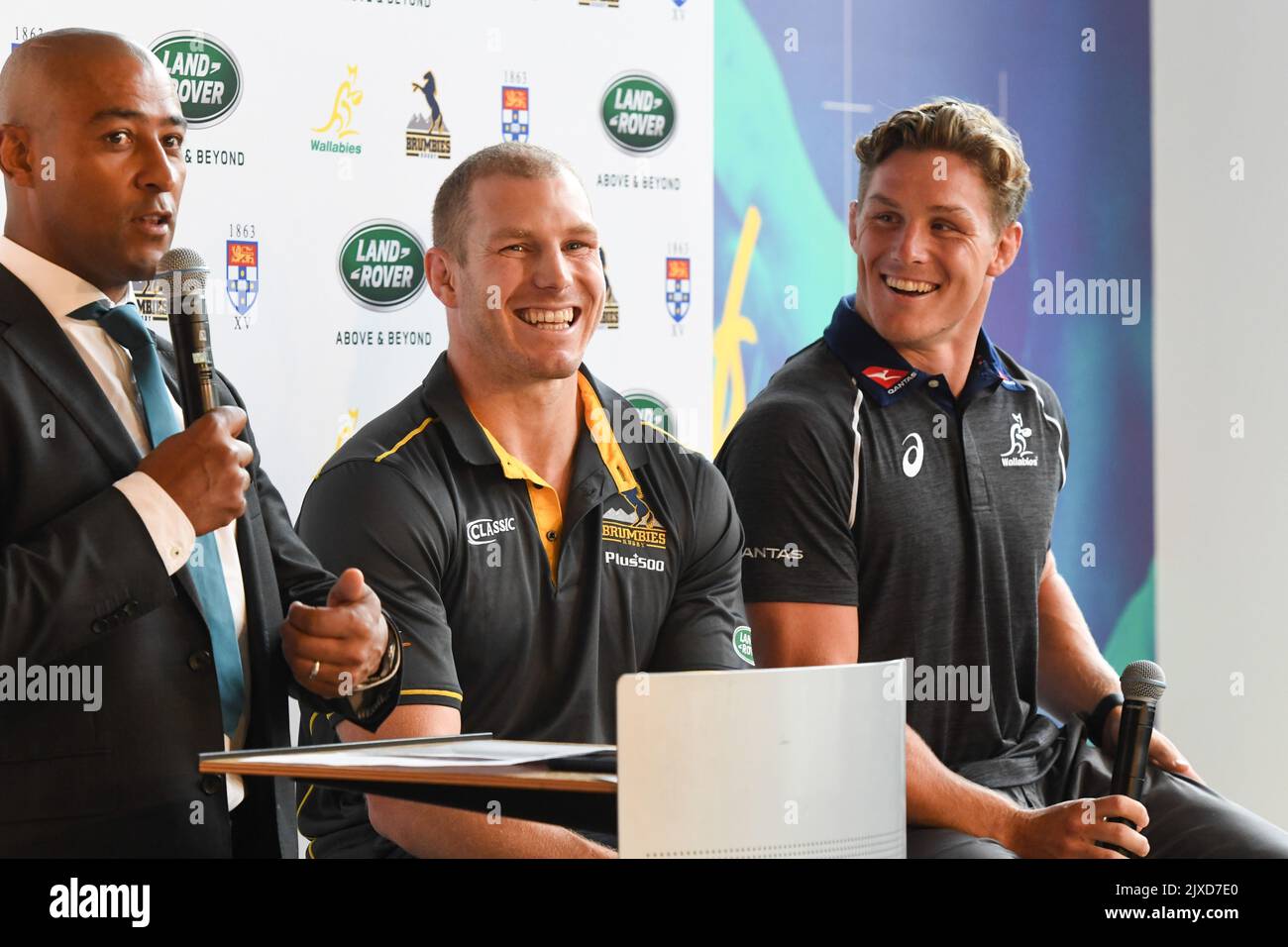 (L-R) Former player George Gregan, player David Pocock and Captain ...