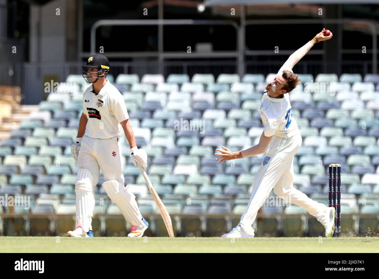 Charlie Stobo of New South Wales bowls during day 2 of the round 6 JLT ...