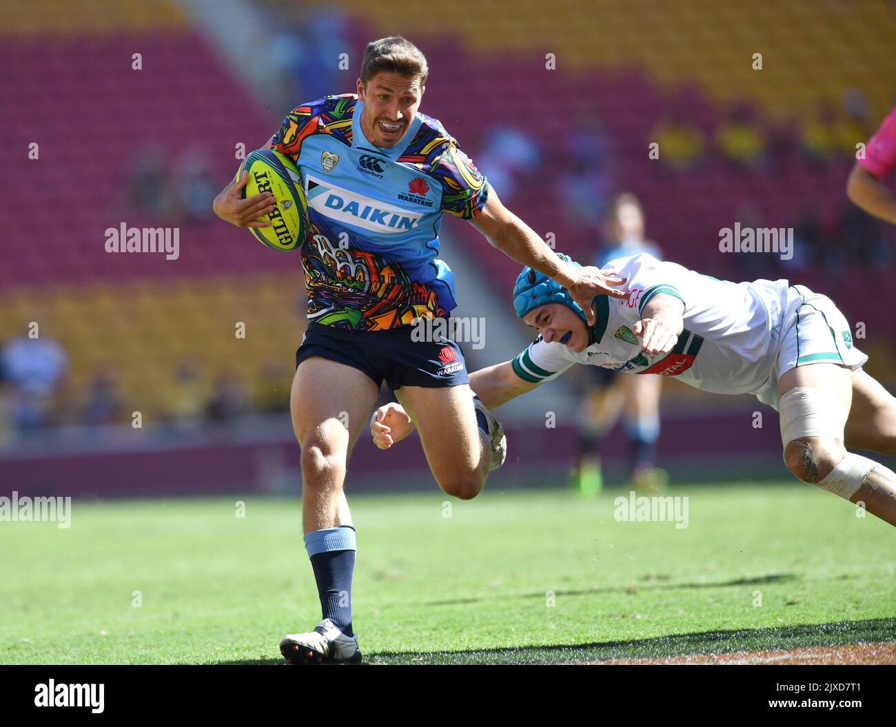 Jake Gordon (left) of the Waratahs in action during game 3 of the ...