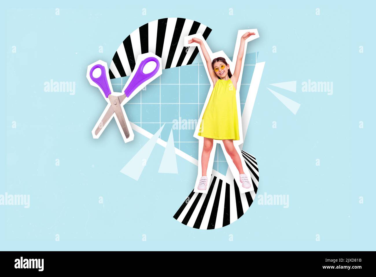 Photo artwork minimal picture of happy smiling small kid showing arms ...