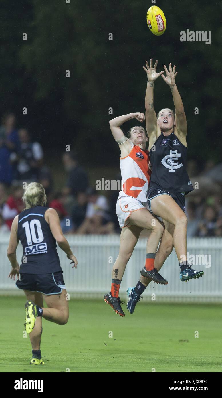Tayla Harris of the Blues takes a mark during the Round 2 AFLW match ...