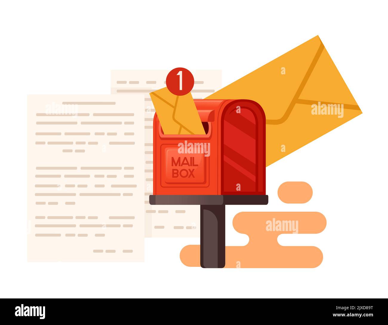 Red classic mailbox with paper envelope delivery concept vector ...