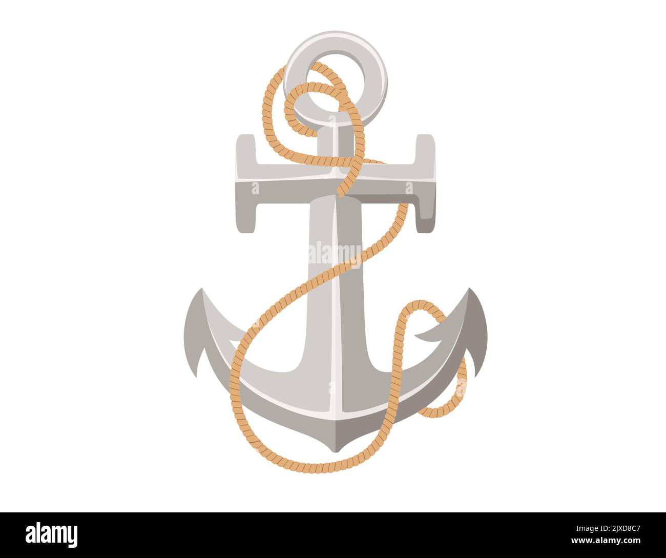 Shiny steel anchor with rope vector illustration isolated on white ...