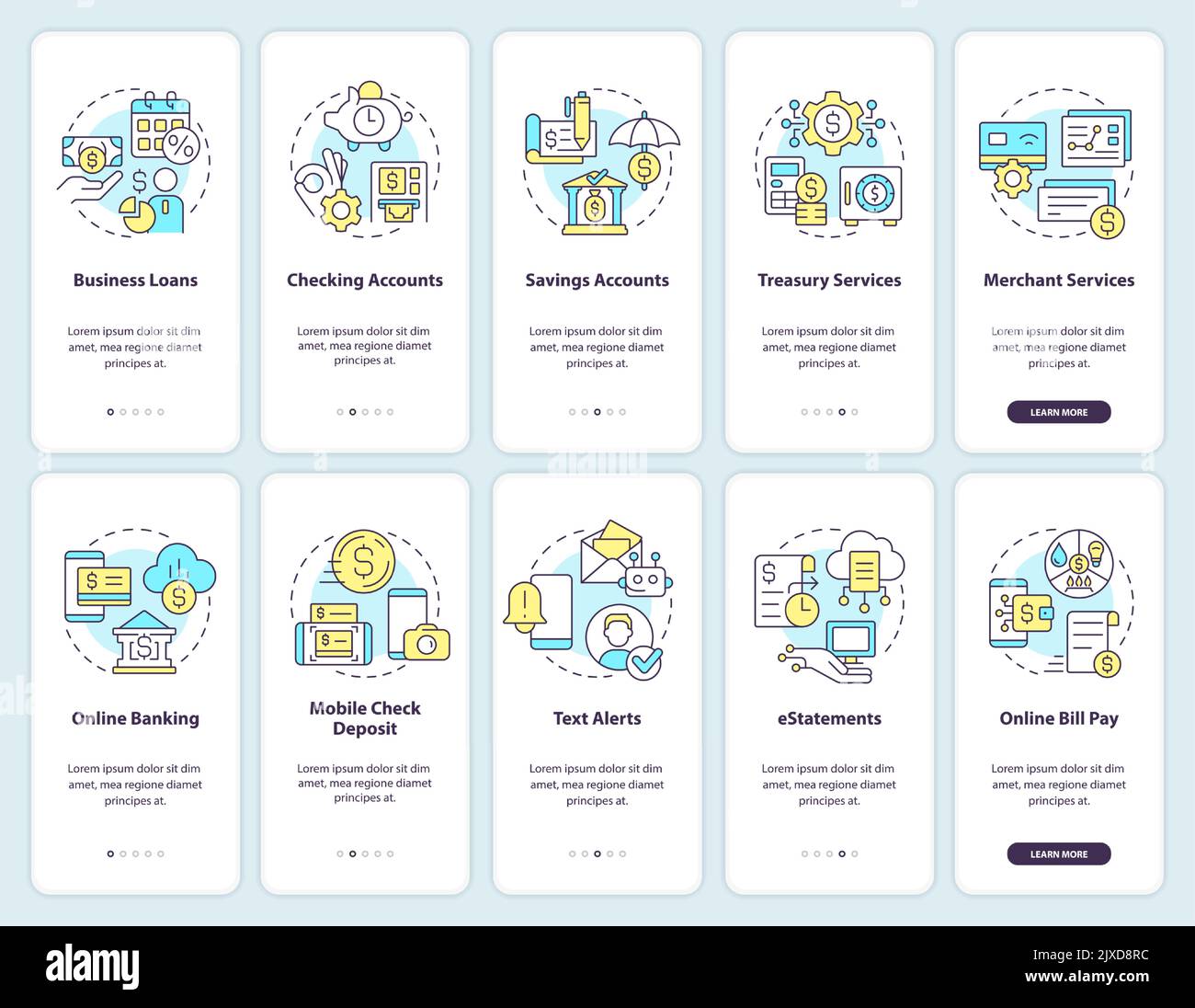 Business banking and digitization onboarding mobile app screen set ...