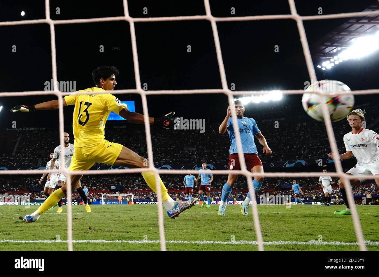 Manchester City's Ruben Dias scores their side's fourth goal of the ...