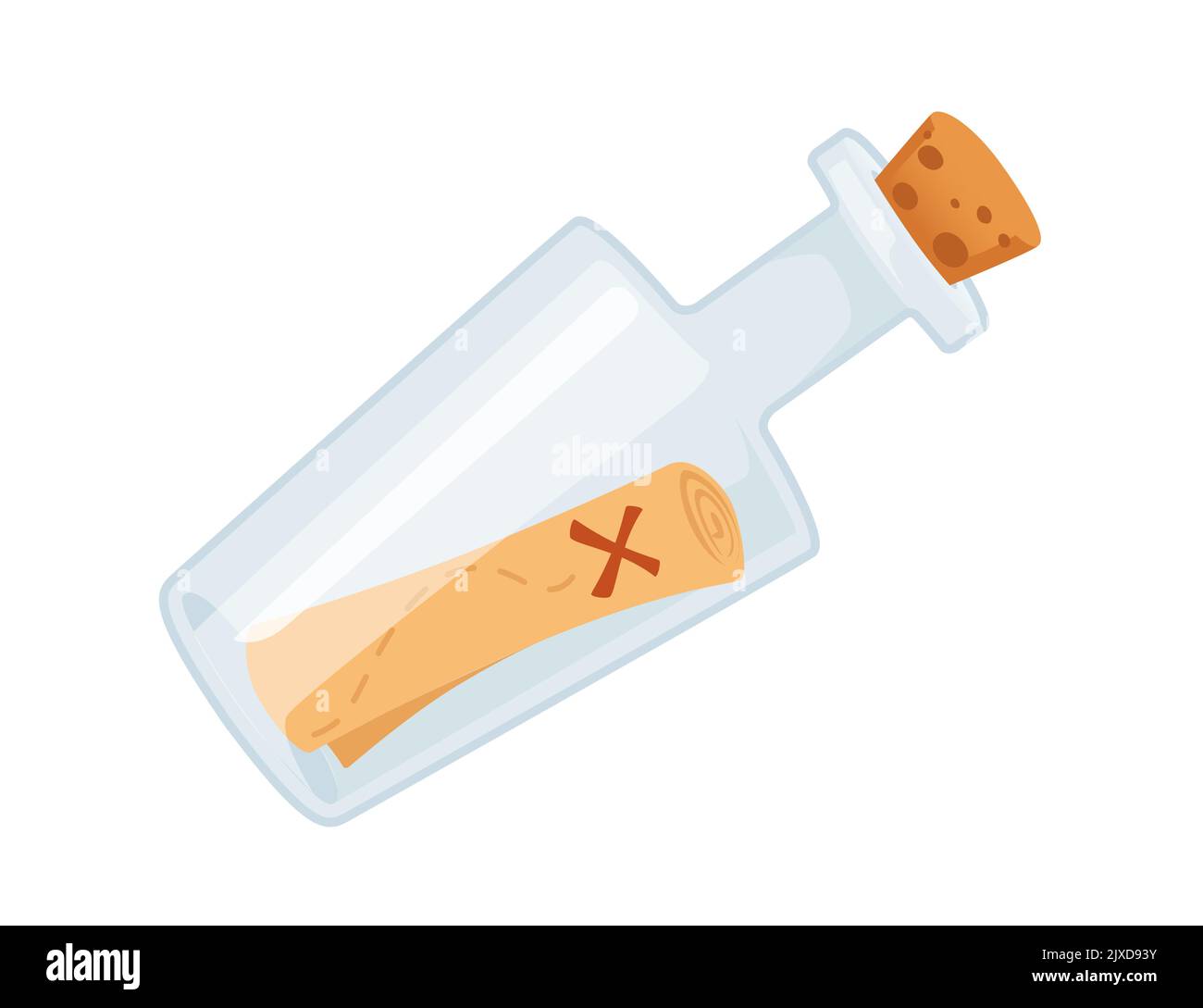 Treasure map sealed inside transparent glass bottle vector illustration ...