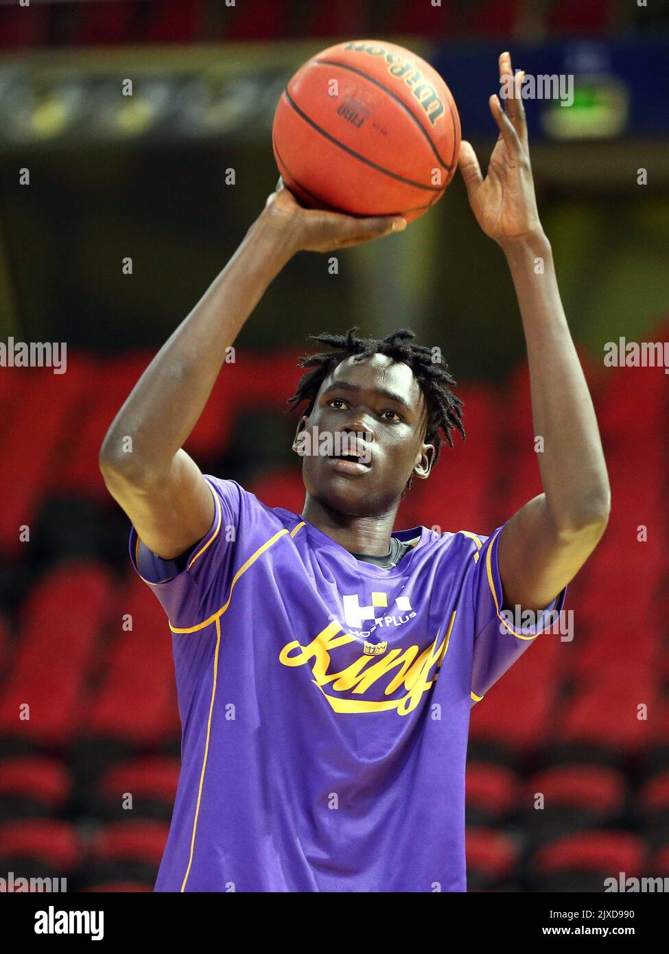 Deng Acuoth of the Kings shoots prior to the Round 18 NBL match between ...