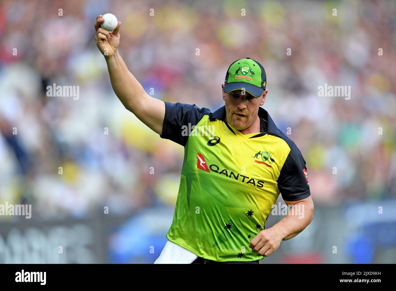 Aaron Finch of Australia catches the wicket of Alex Hales of England ...