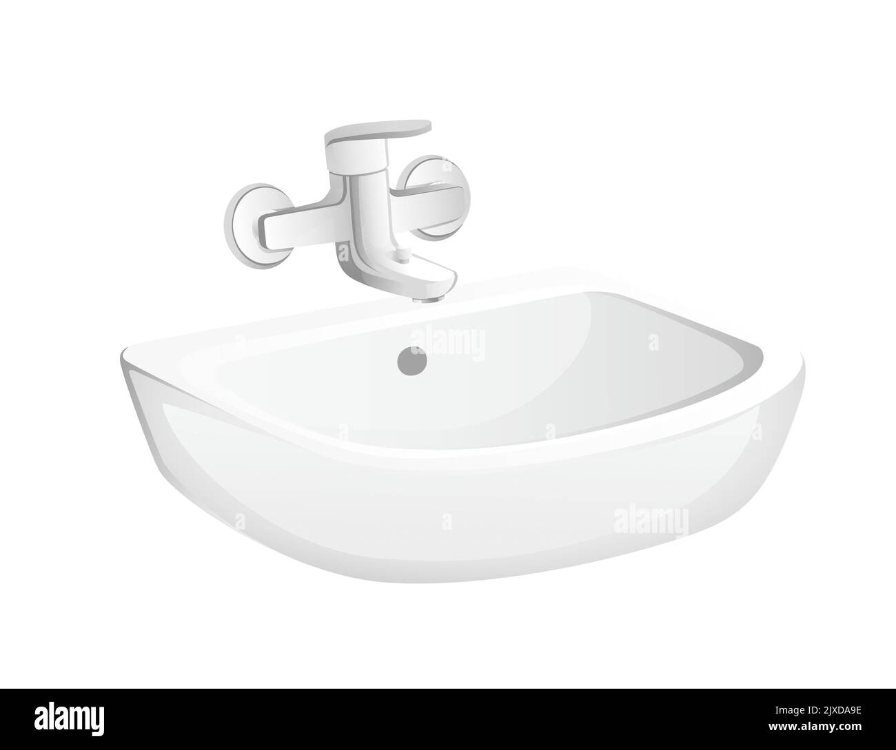 Modern ceramic sink with stainless steel faucet vector illustration ...