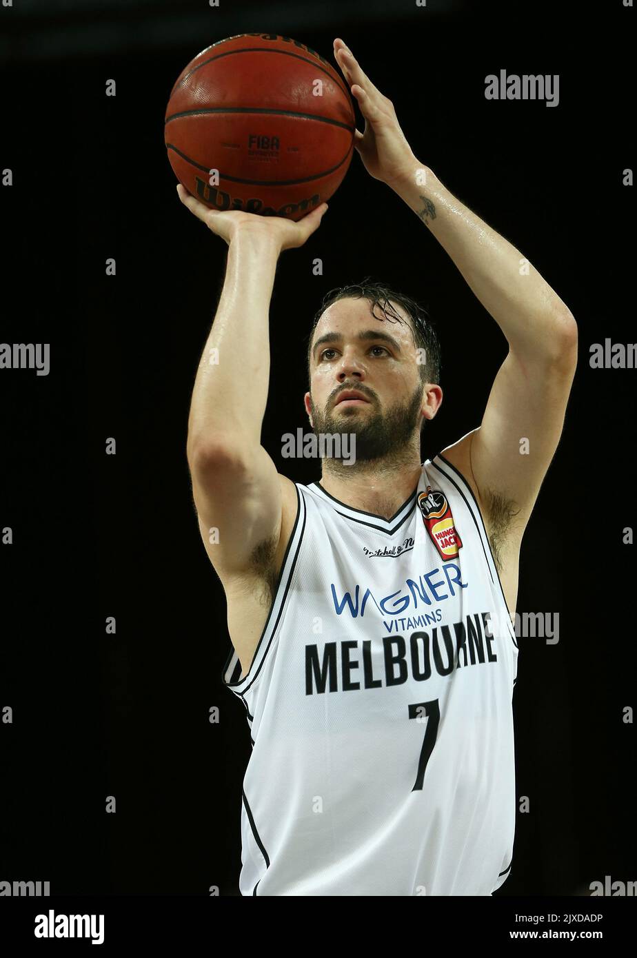 Peter Hooley of United sets up for a free throw during the Round 18 NBL ...