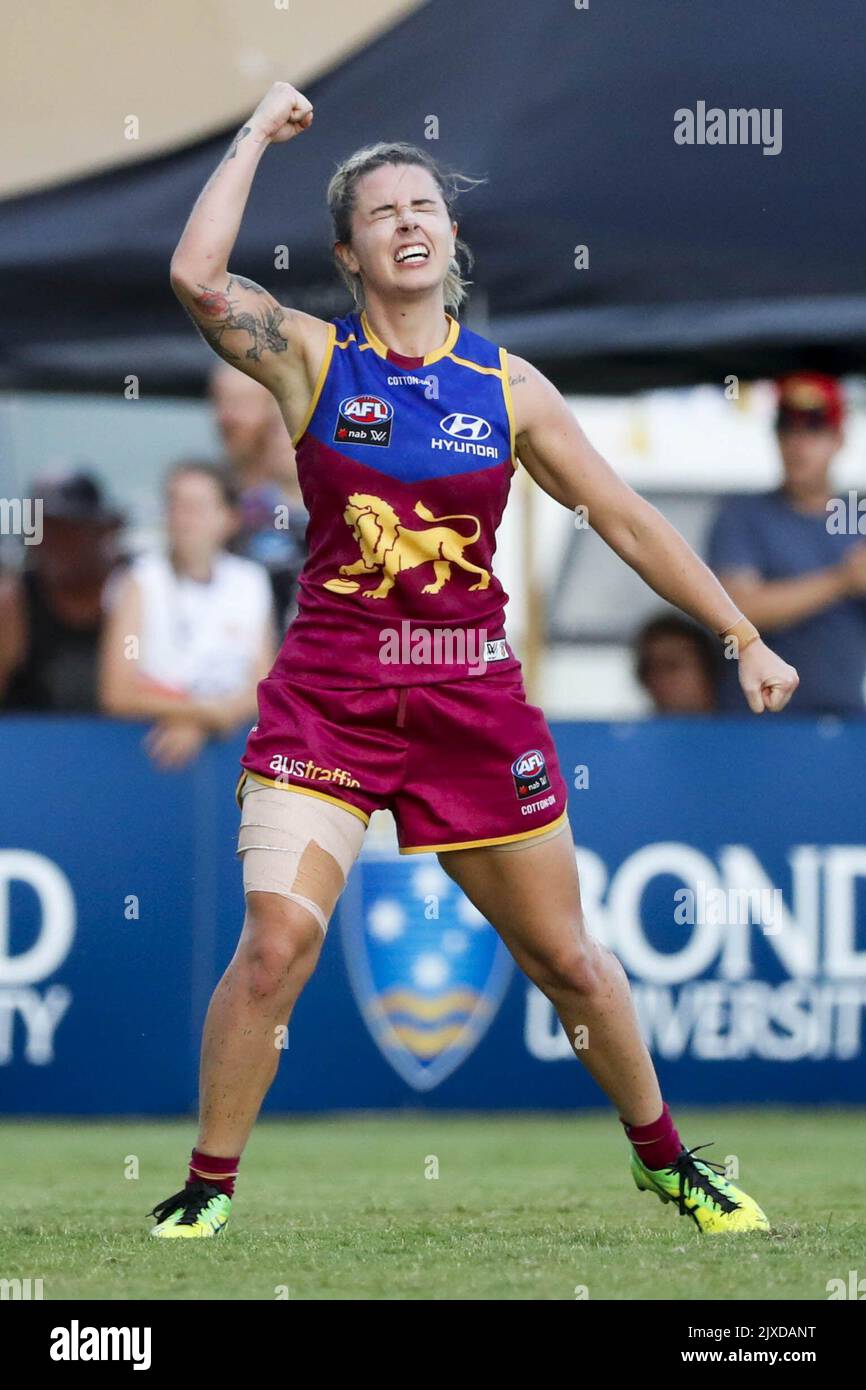 Jessica Wuetschner of the Lions celebrates scoring a goal during the ...