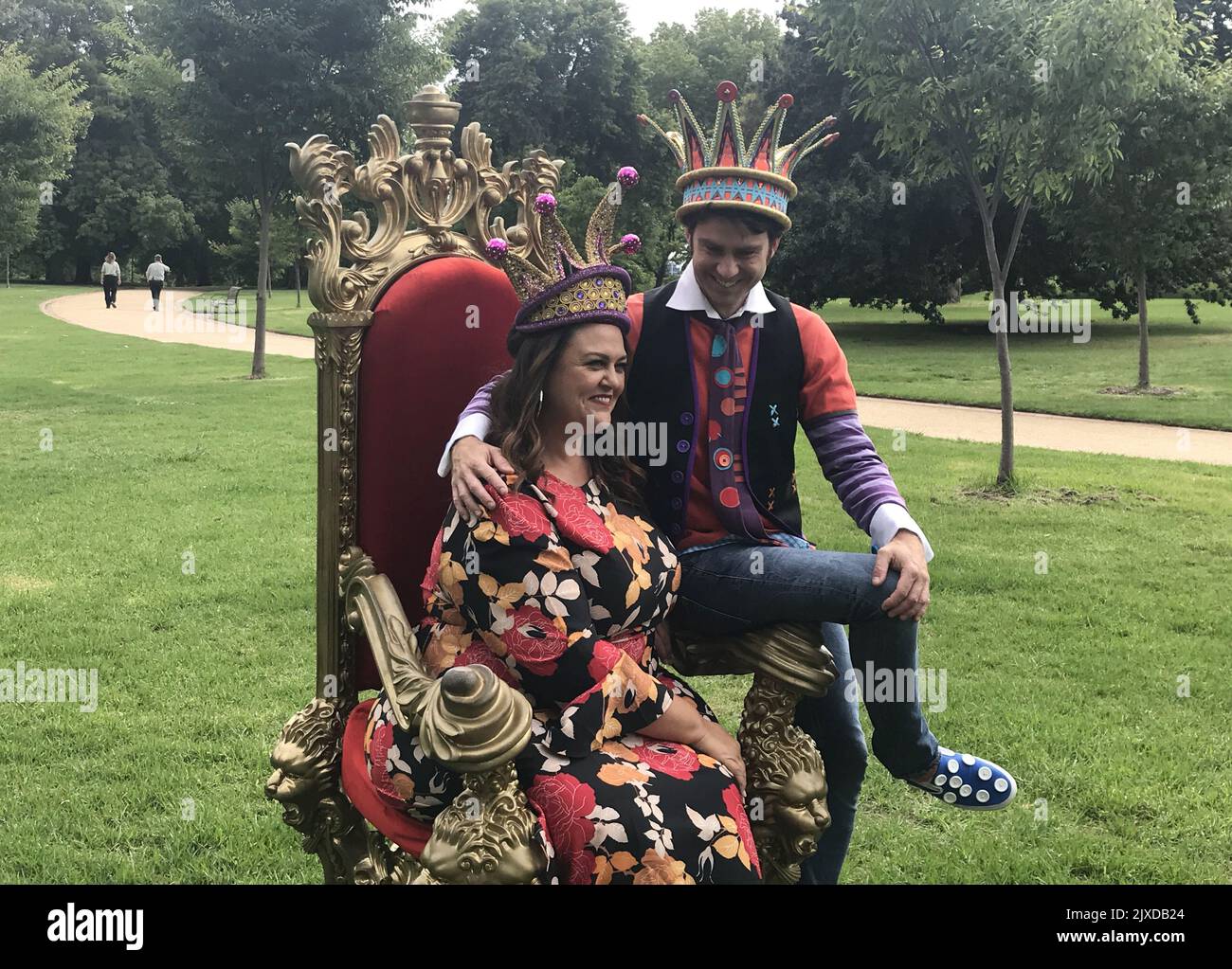 Entertainers Chrissie Swan (left) and Jimmy Giggle pose for a ...