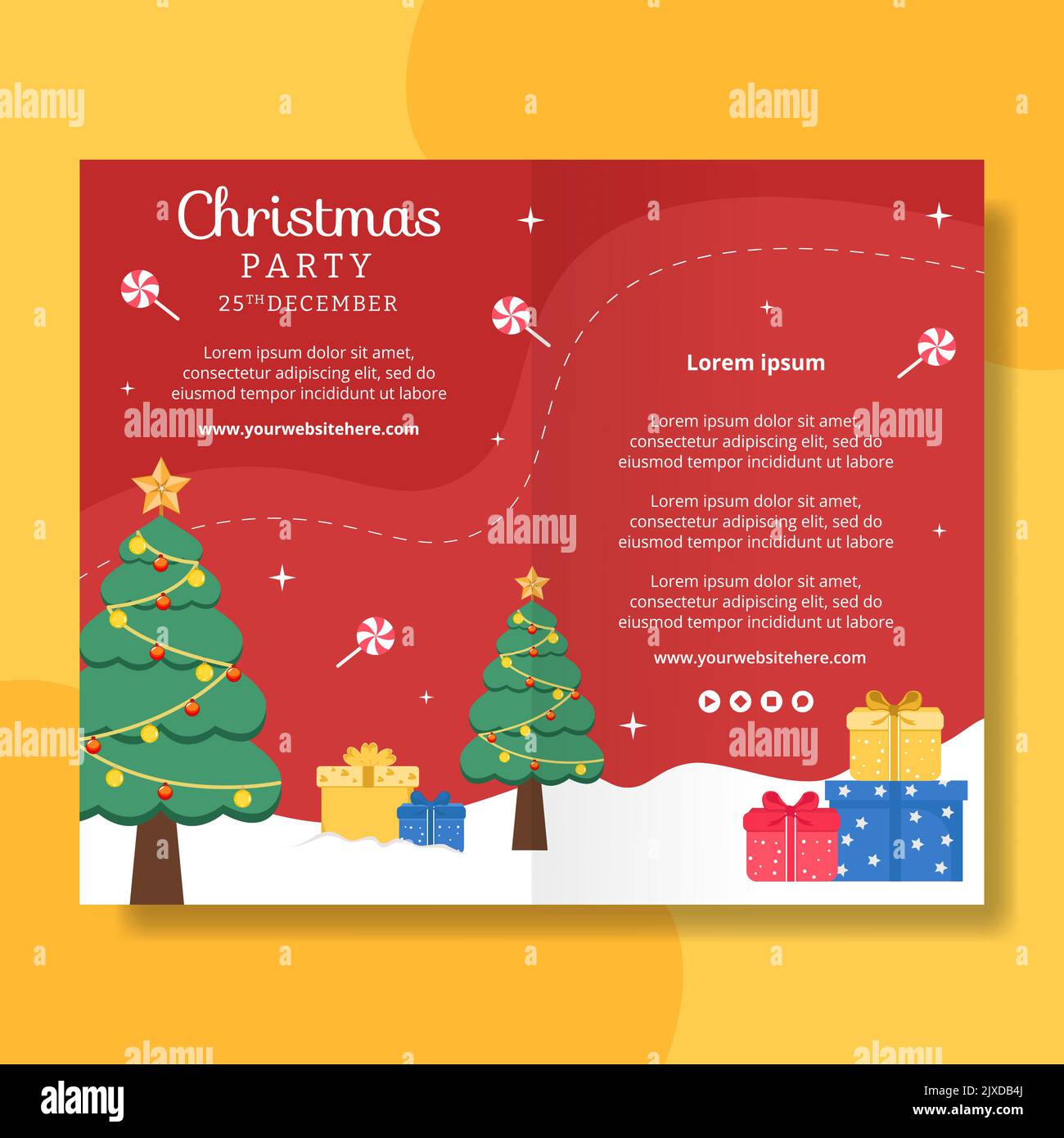 Merry Christmas Brochure Template Hand Drawn Cartoon Flat Illustration ...