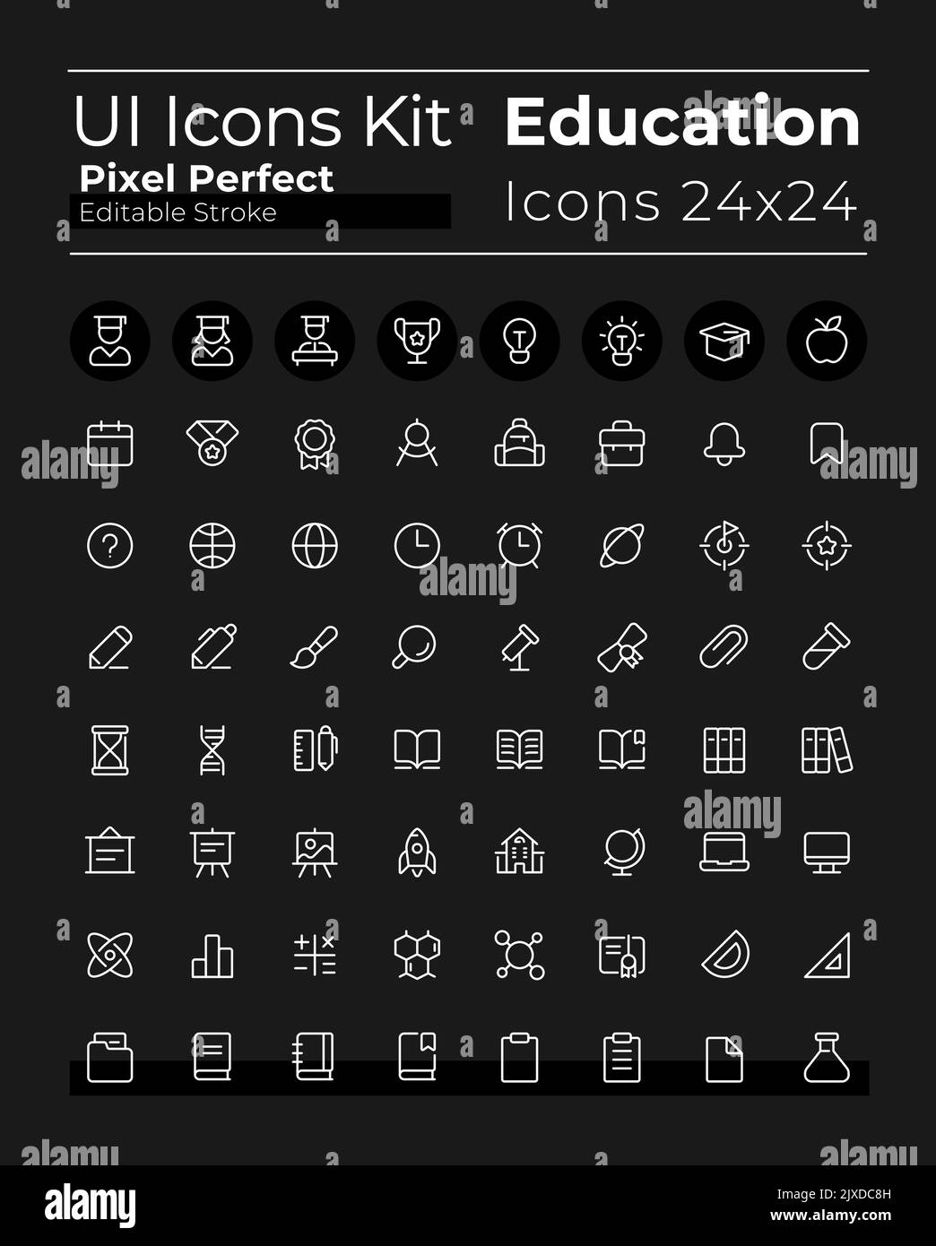 Distance learning pixel perfect white linear ui icons set for dark theme Stock Vector Image ...