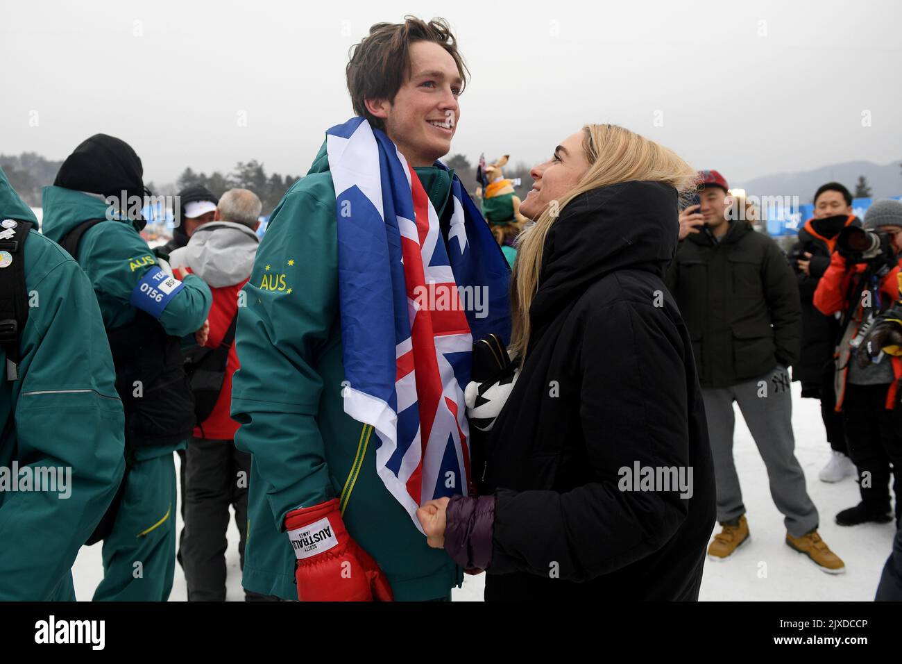 Scotty James of Australia celebrates with his girlfriend Ivy Miller ...