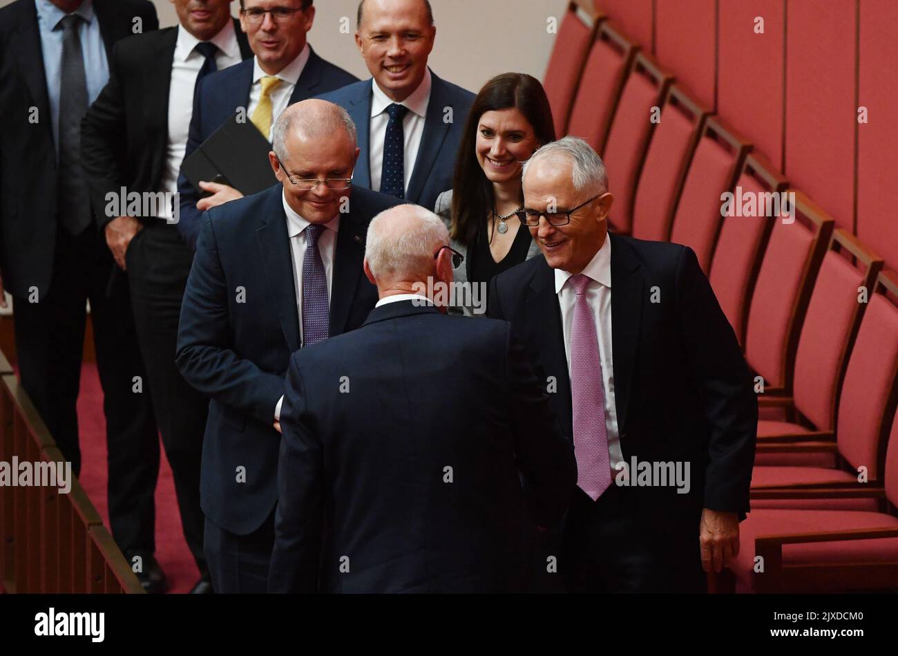 Prime Minister Malcolm Turnbull congratulates Liberal Senator Jim Molan ...