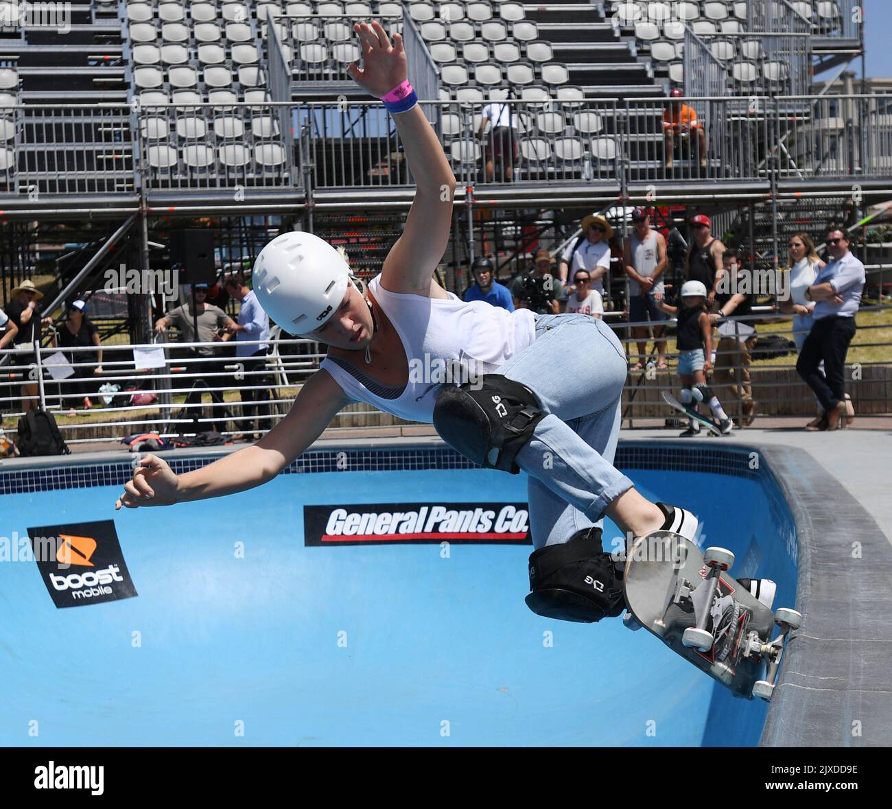 Australian skateboarder Poppy Olsen skates during a media event for the ...