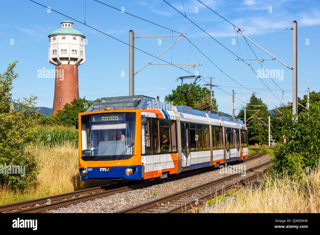 Edingen, Germany - July 12, 2022: Tram light rail type Variobahn public ...