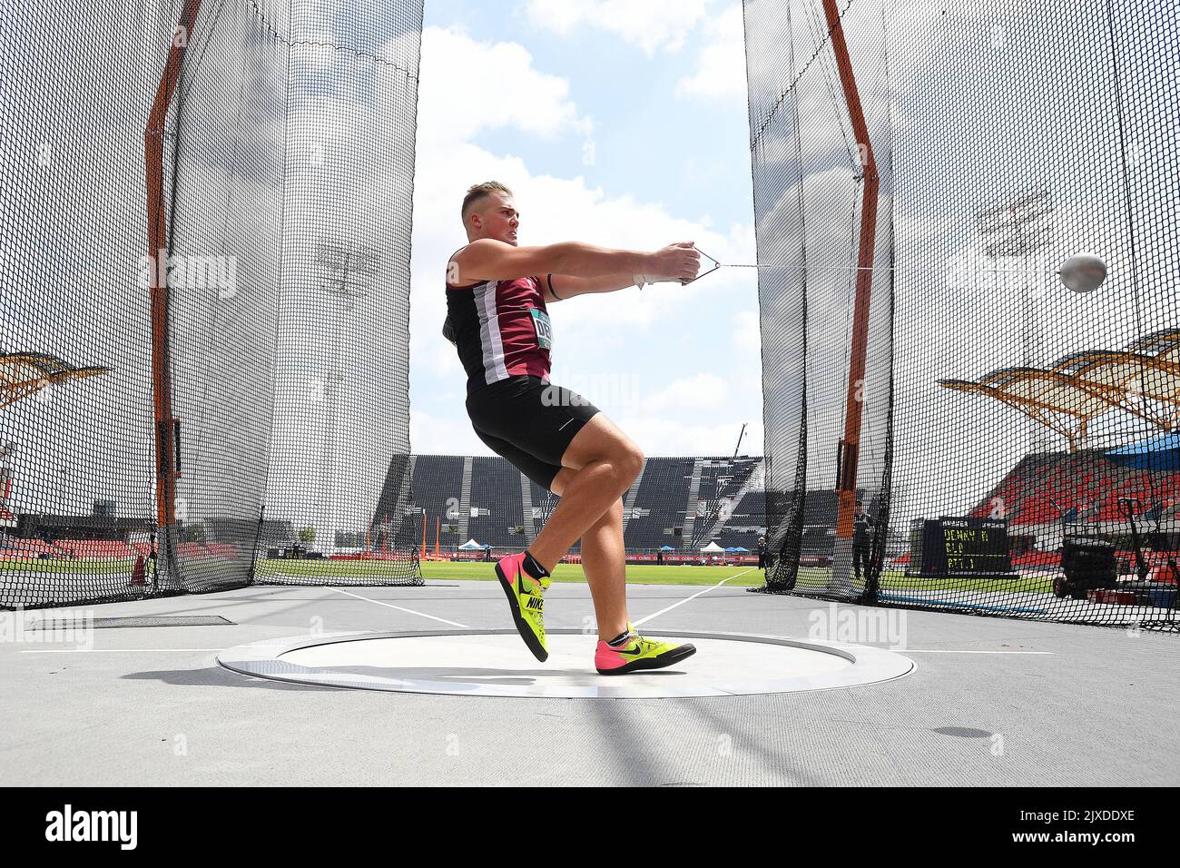 Matthew Denny of Queensland is seen during the Men's Hammer Throw Final ...