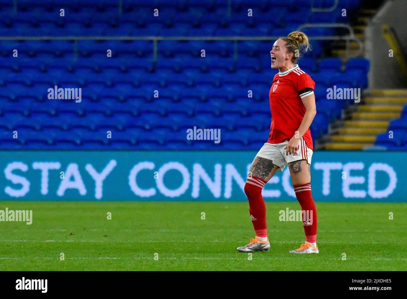 Cardiff, Wales. 6 September 2022. Rachel Rowe of Wales celebrates after ...