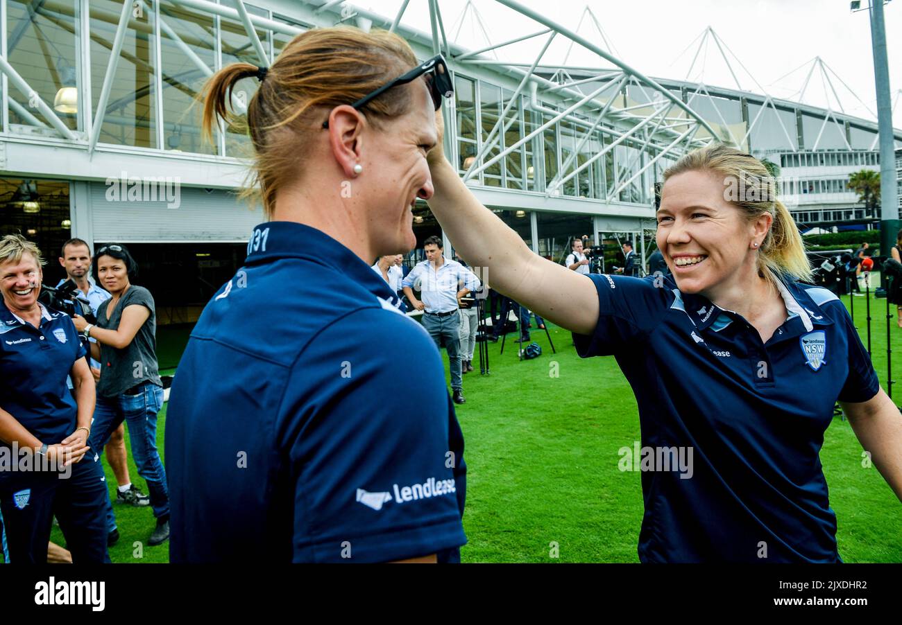 Cricketer Alex Blackwell (right) looks to see if team mate Sarah Aley ...