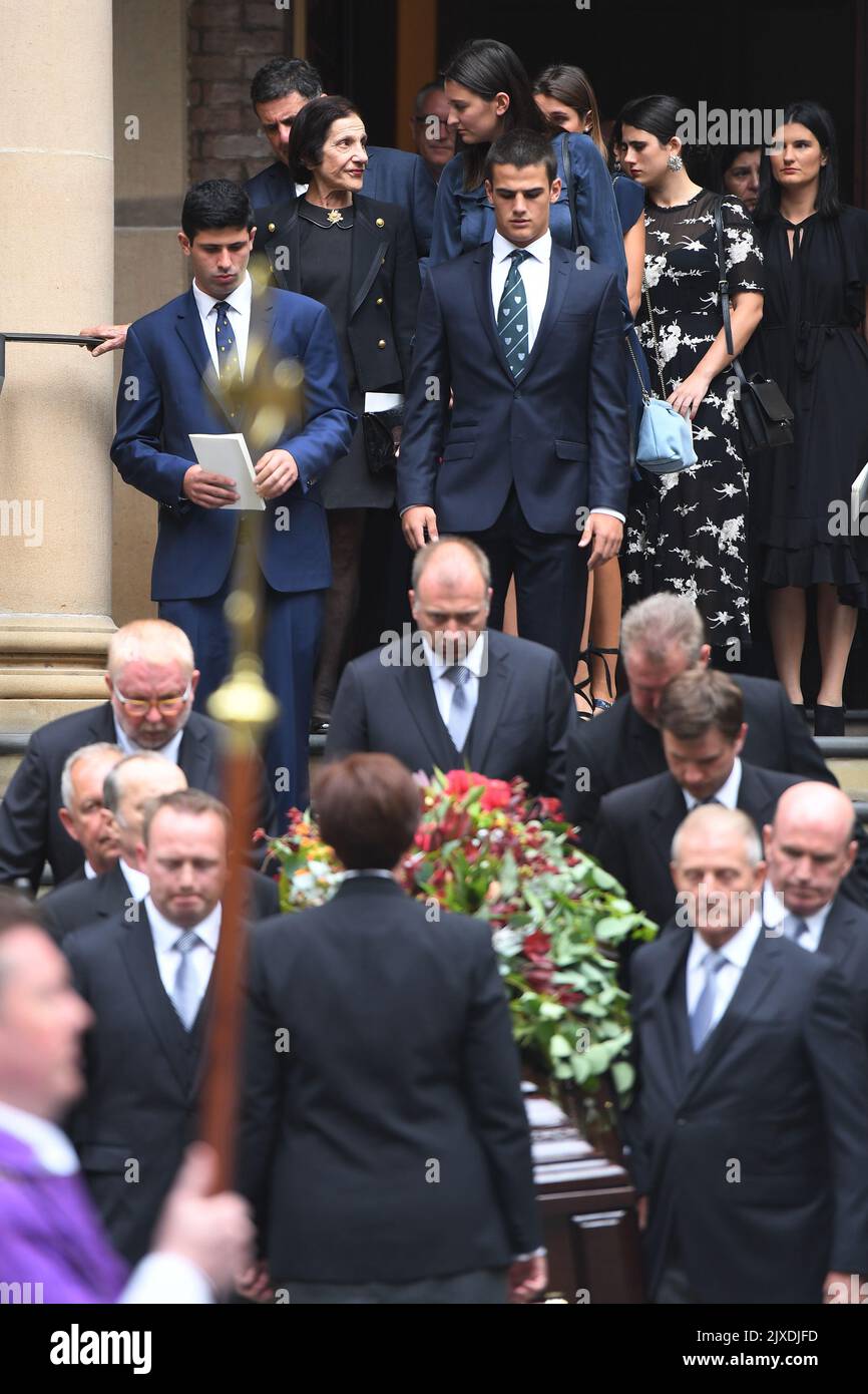 Former NSW governor Marie Bashir (top left) follows the casket of her ...
