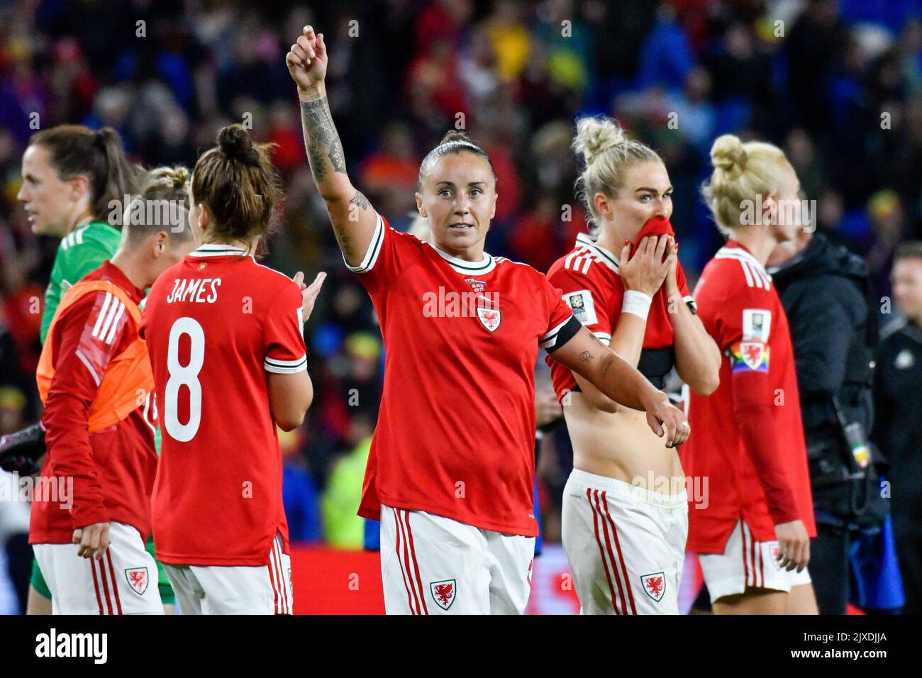 Cardiff, Wales. 6 September 2022. Natasha Harding of Wales salutes the ...