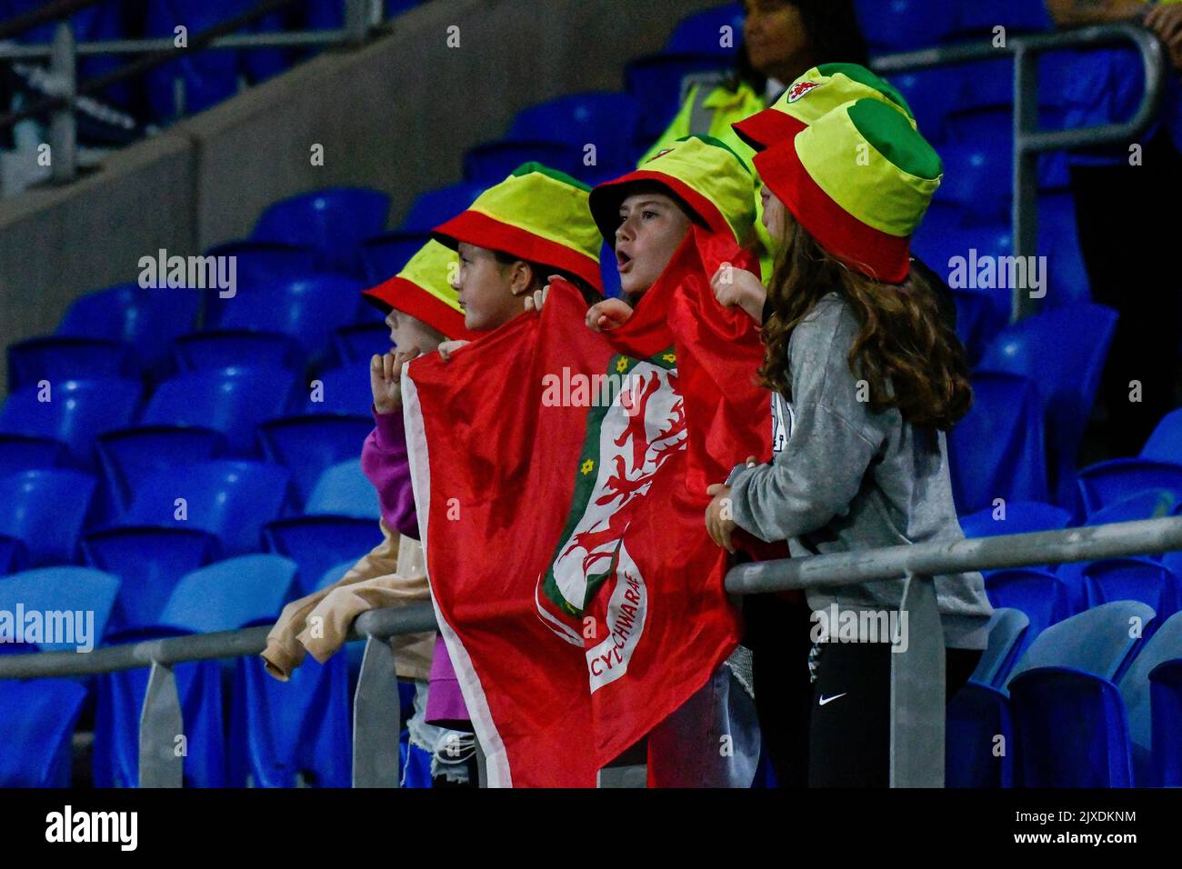 Cardiff, Wales. 6 September 2022. Young Wales fans wearing bucket hats ...