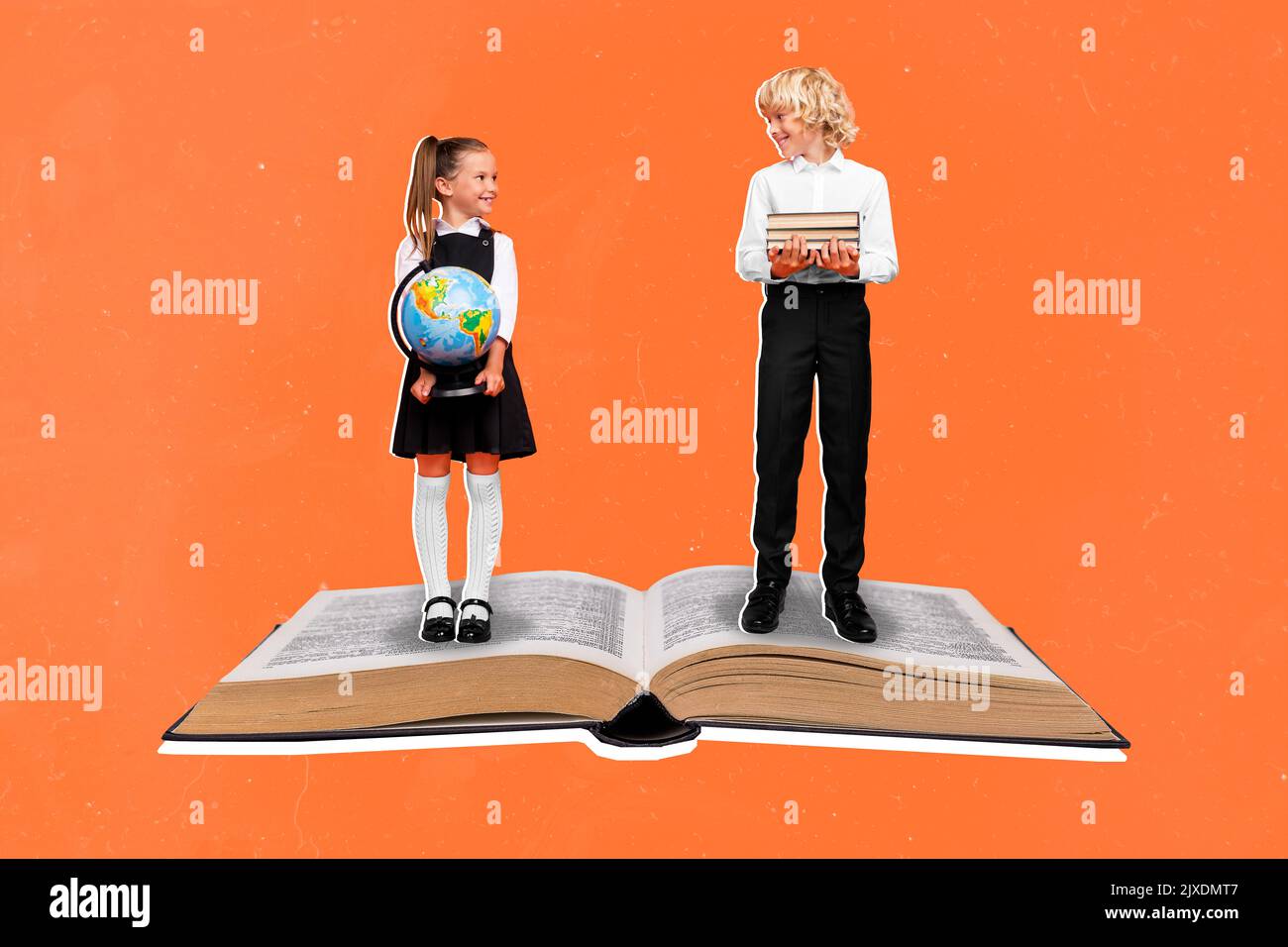 Photo artwork minimal picture of smart happy little children standing ...