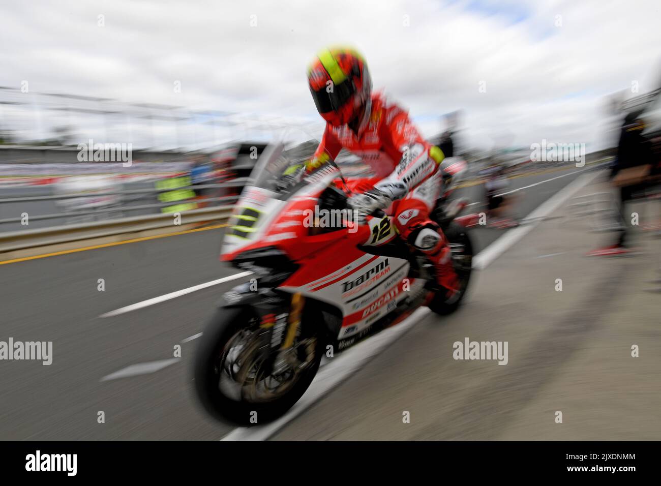Xavi Fores of Spain of the Barni Racing Team returns to the pits during ...