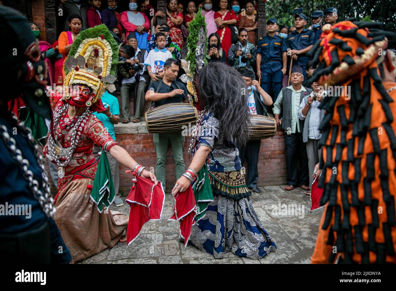 Kathmandu, Nepal. 07th Sep, 2022. Traditional Nepali masked dancers ...