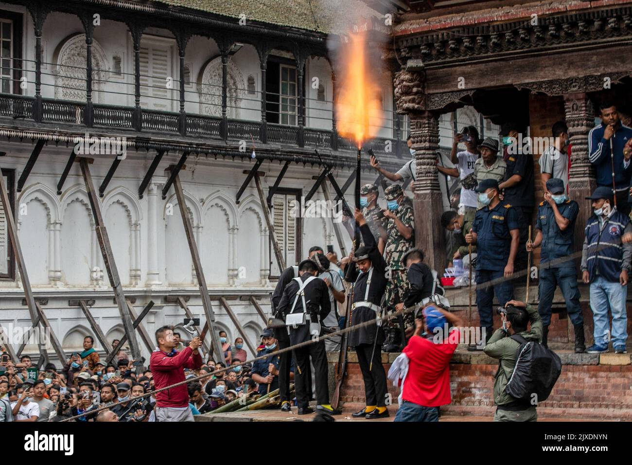 Kathmandu, Nepal. 07th Sep, 2022. A Nepal Army personnel fires a shot ...